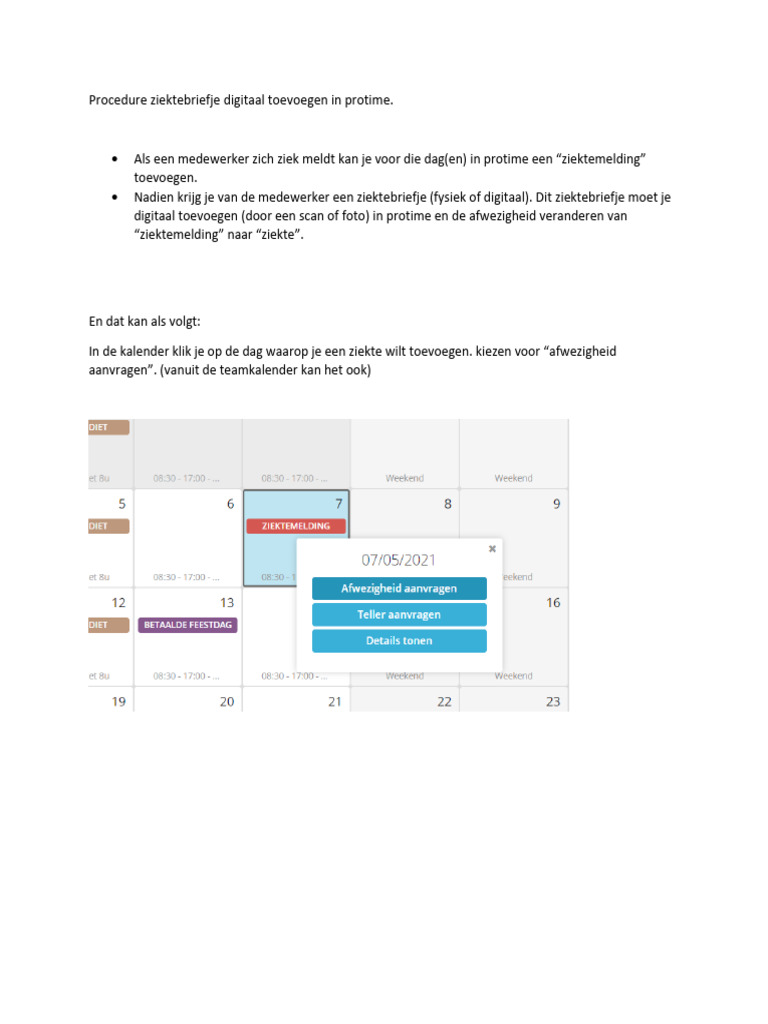 Procedure Digitaal Ziektebriefje | PDF