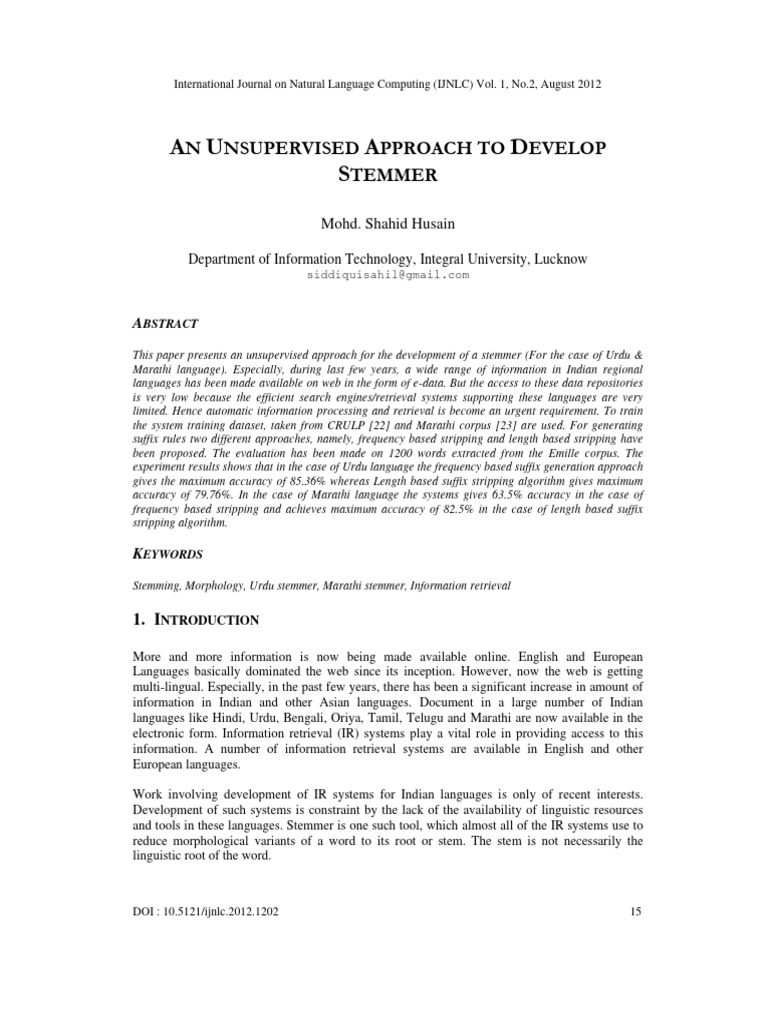 An Unsupervised Approach To Develop Stemmer | PDF | Linguistics | Human Communication