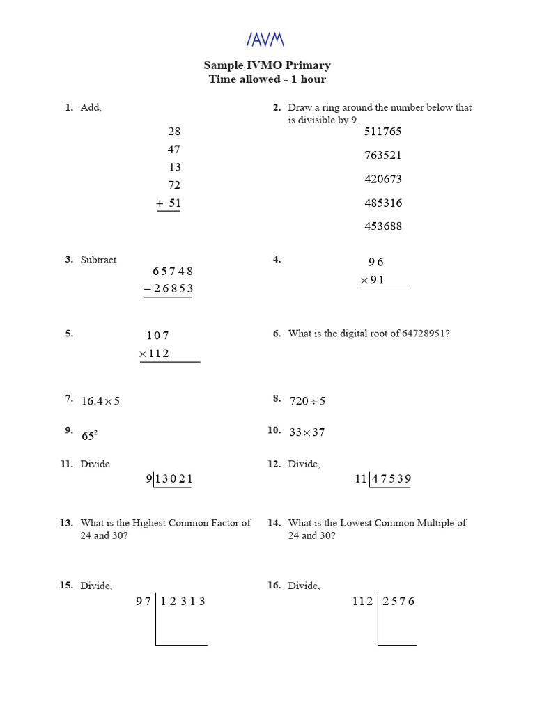 IVMO Primary Questions | Download Free PDF | Area | Triangle