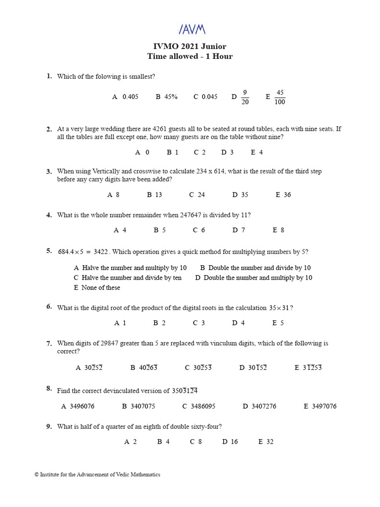 Junior IVMO 2021 | PDF | Numbers | Area