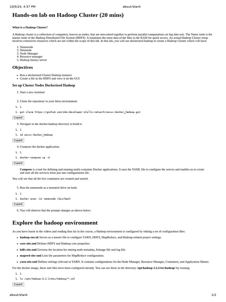 Hands-On Lab On Hadoop Cluster | PDF