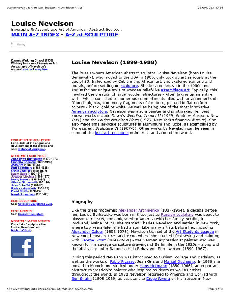 Louise Nevelson: American Sculptor, Assemblage Artist | PDF