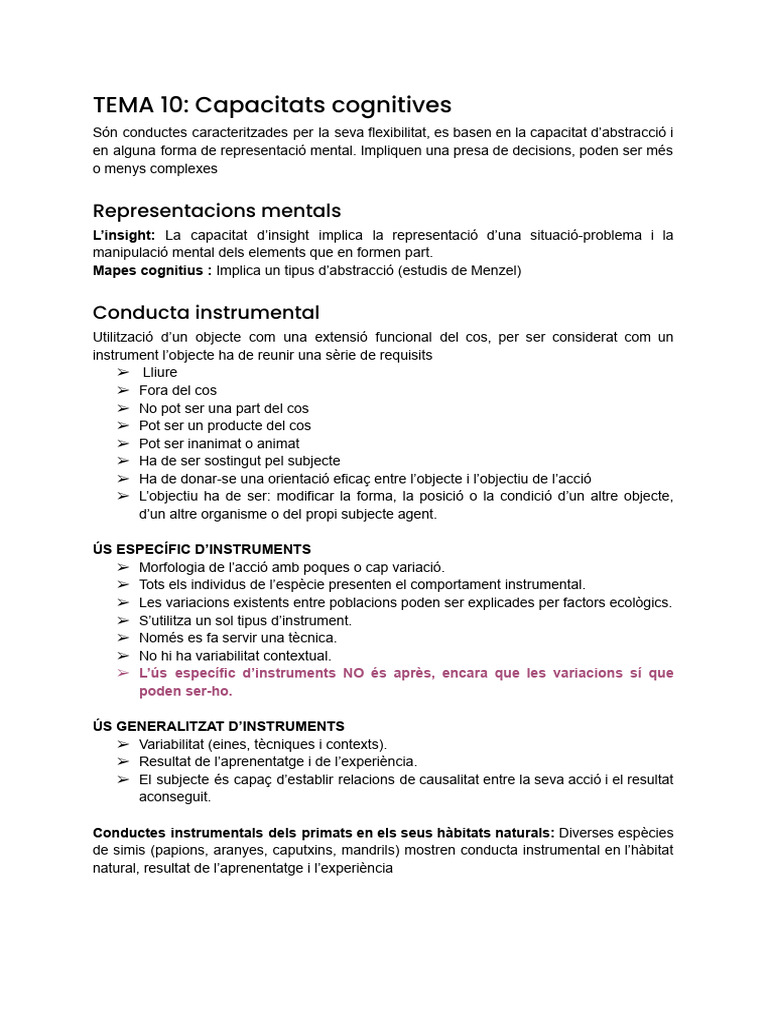 TEMA 10 - Capacitats Cognitives | PDF