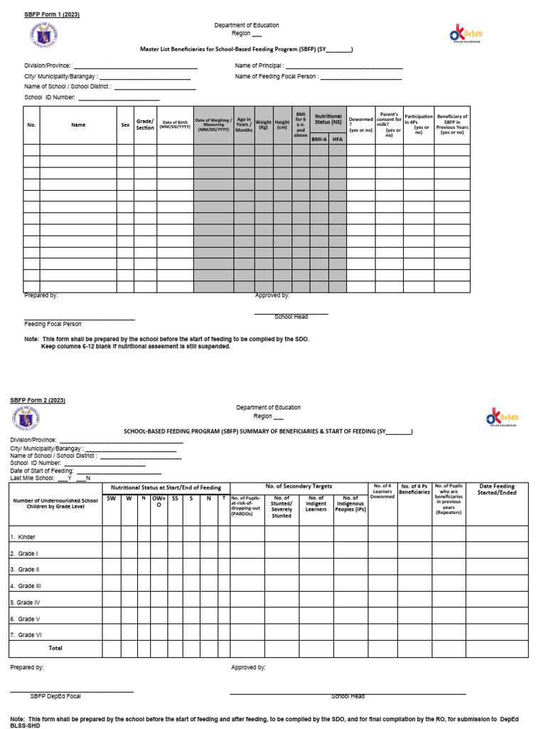 SBFP Forms 1 6 1 | PDF