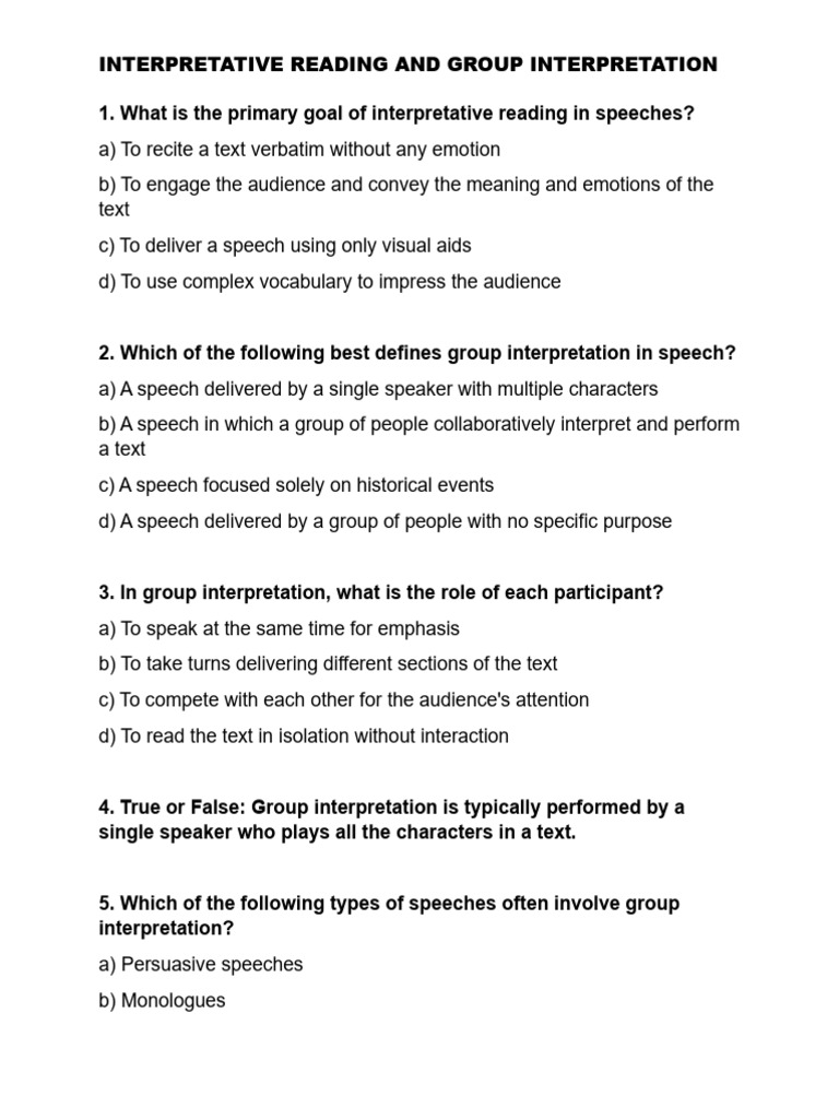 Interpretative Reading and Group Interpretation ( Quiz ) | PDF