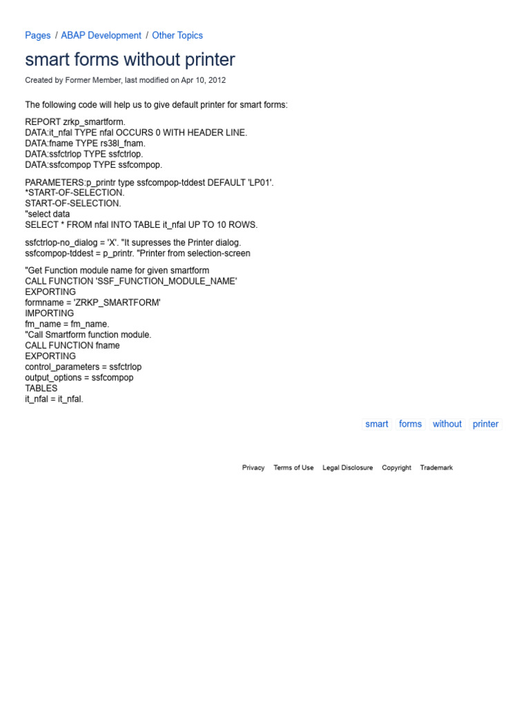Smart Forms Without Printer - ABAP Development - Support Wiki | PDF ...