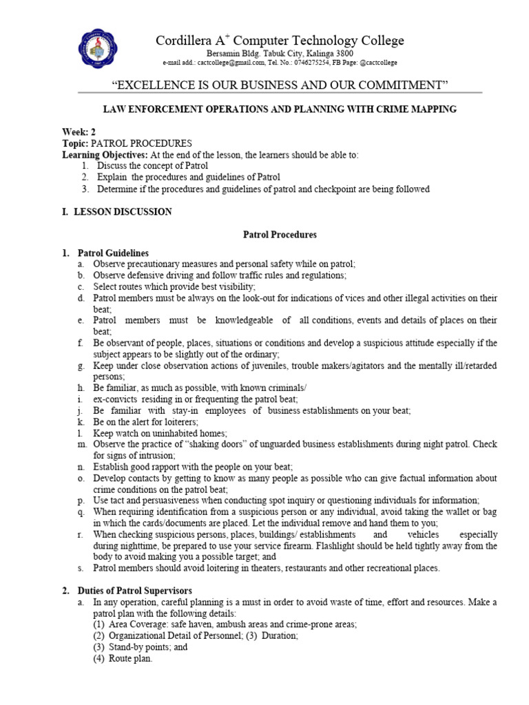 Patrol Procedures and Guidelines | PDF | Police | Reasonable Suspicion