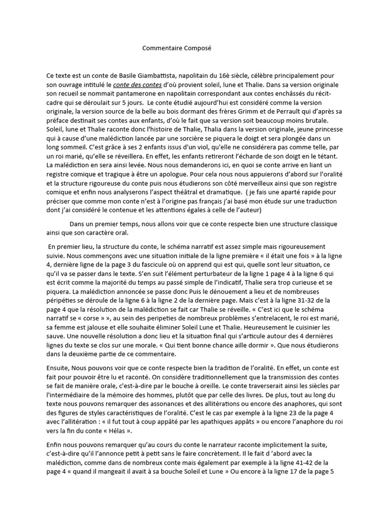 Commentaire Composé Soleil Lune Et Thalie | PDF