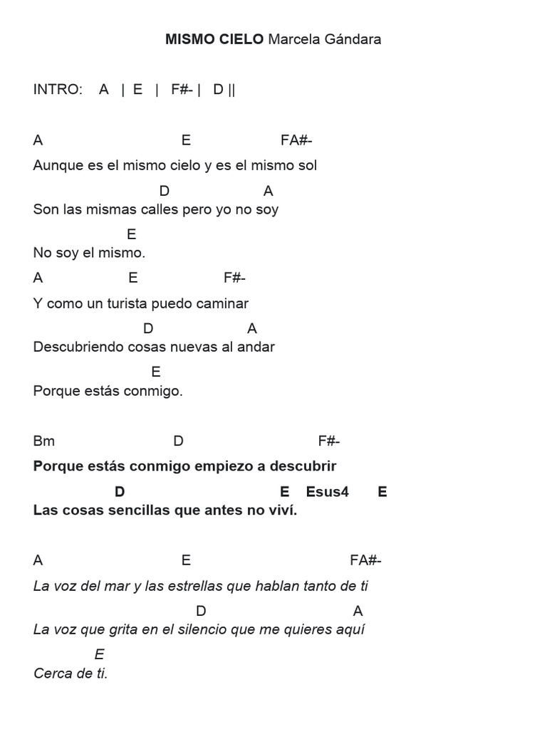 MISMO CIELO Marcela Gándara letra | PDF
