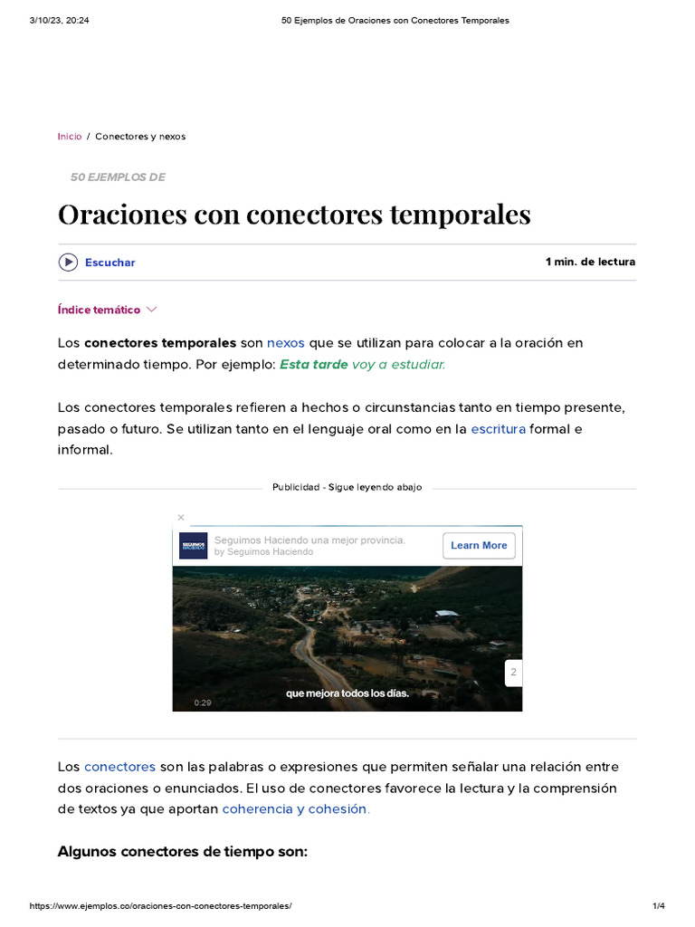 50 Ejemplos de Oraciones Con Conectores Temporales | PDF