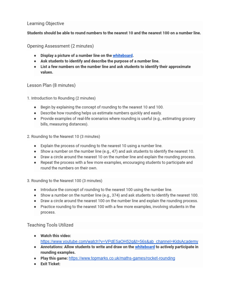 Rounding Numbers: Lesson Plan & Activities | PDF | Rounding | Cognitive ...
