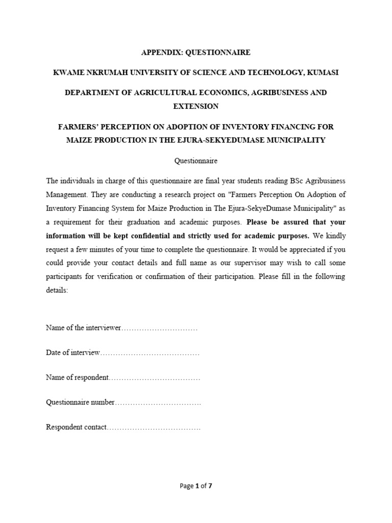 Final Questionnaire | PDF