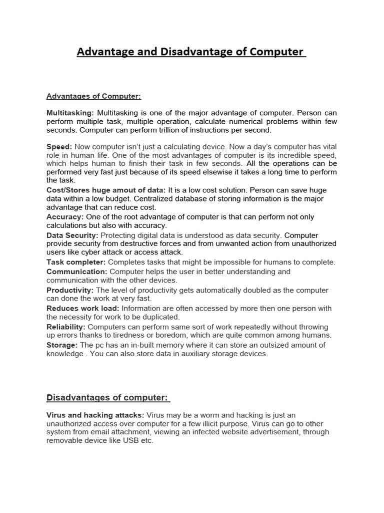 Advantage and Disadvantage of Computer | PDF | Cybercrime | Computer Data Storage