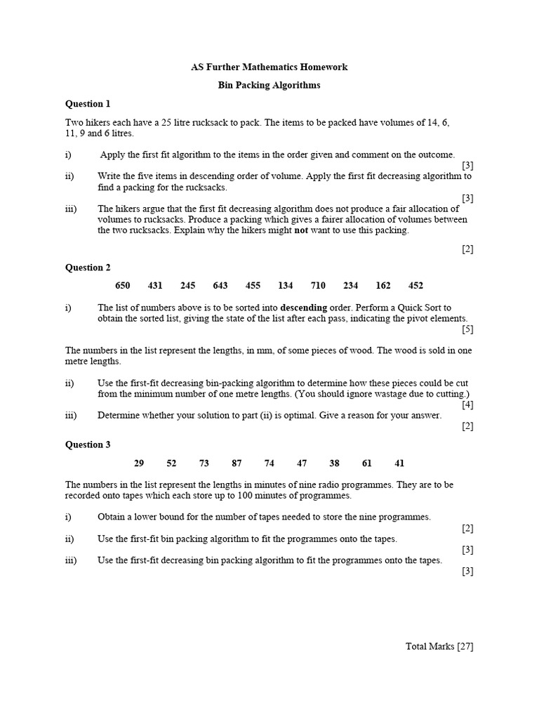 Bin Packing Algorithms Pdf Mathematical Optimization Computational Complexity Theory