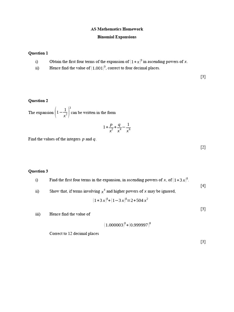 AS Math Binomial Expansions Solutions | PDF