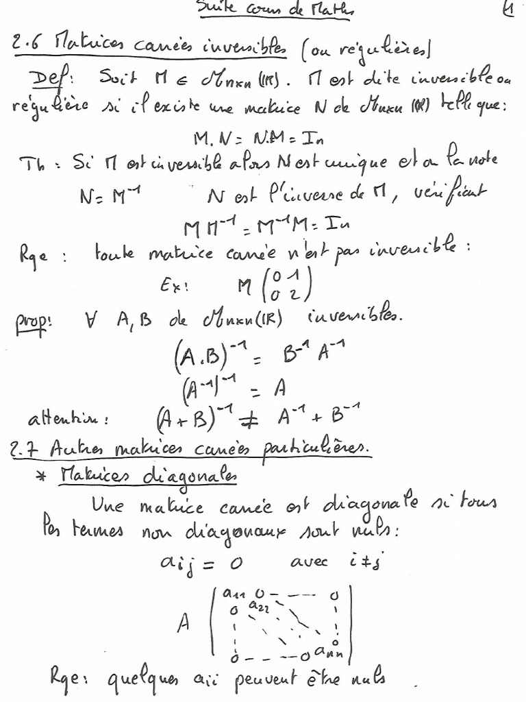 Suite 1 Cours CH3 Matrices | PDF
