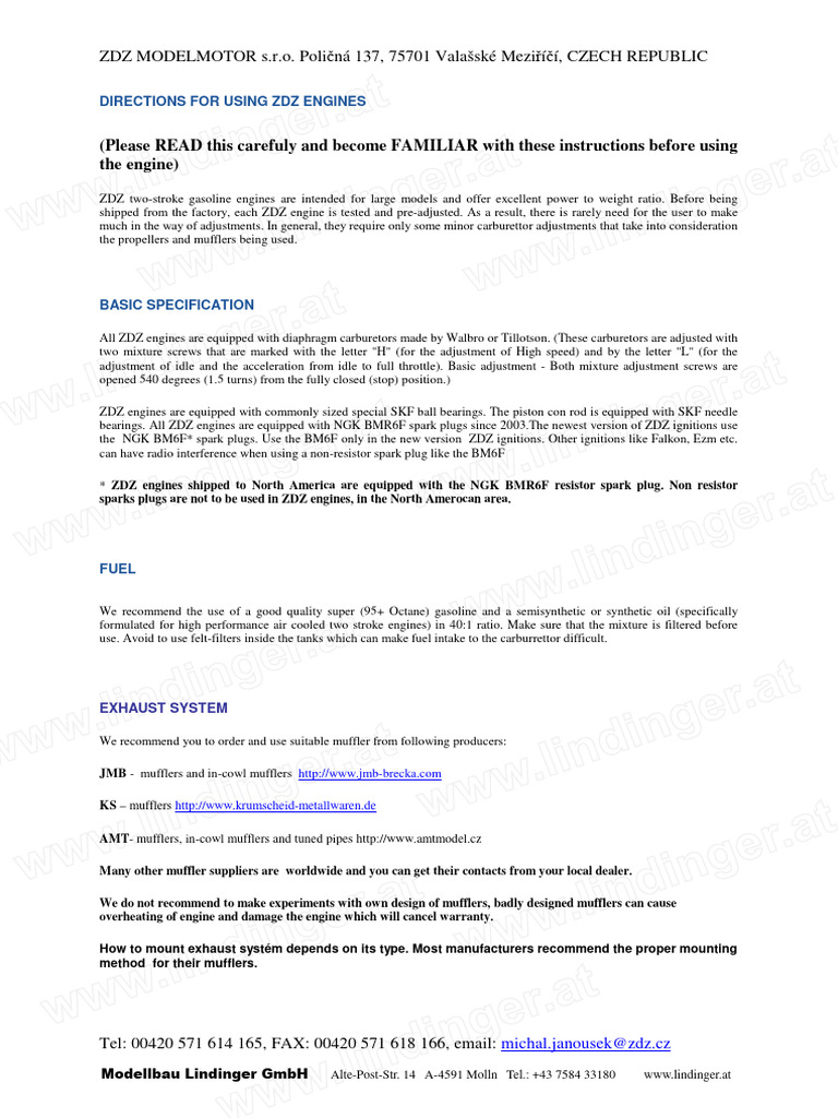 ZDZ Engine Usage Instructions Guide | PDF | Carburetor | Throttle