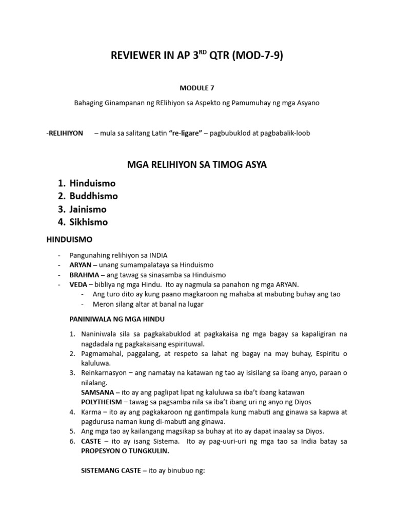 AP REVIEWER MOD 7-9 Grade 7 | PDF