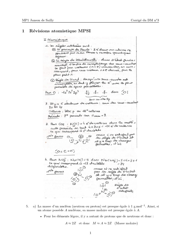 1 Révisions Atomistique MPSI | PDF