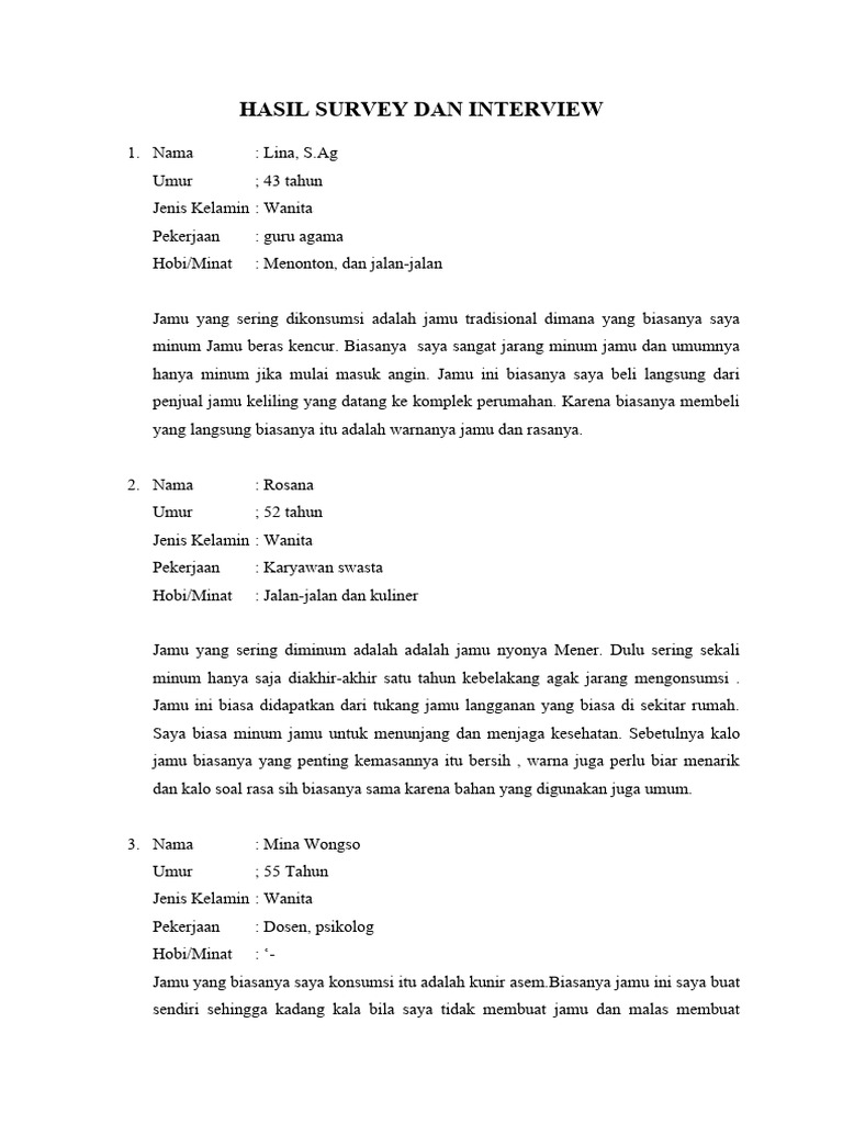 HASIL SURVEY DAN INTERVIEW - Inovasi Dan Kewirausahaan | PDF | Pengembangan Diri