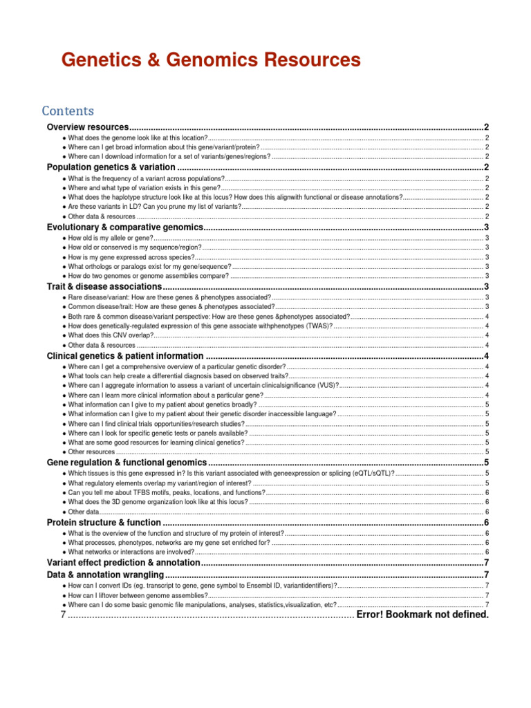 Genetics & Genomics Resources | PDF
