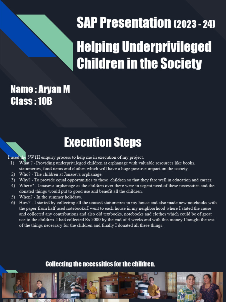 SAP Presentation Helping Underprivileged Children in The Society | PDF