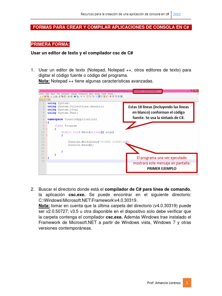 Recursos para Crear Aplicaciones de Consola en C# | PDF