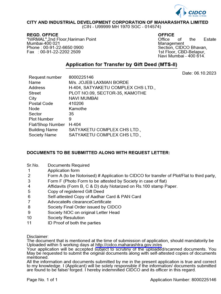 Cidco Transfer CFC | PDF
