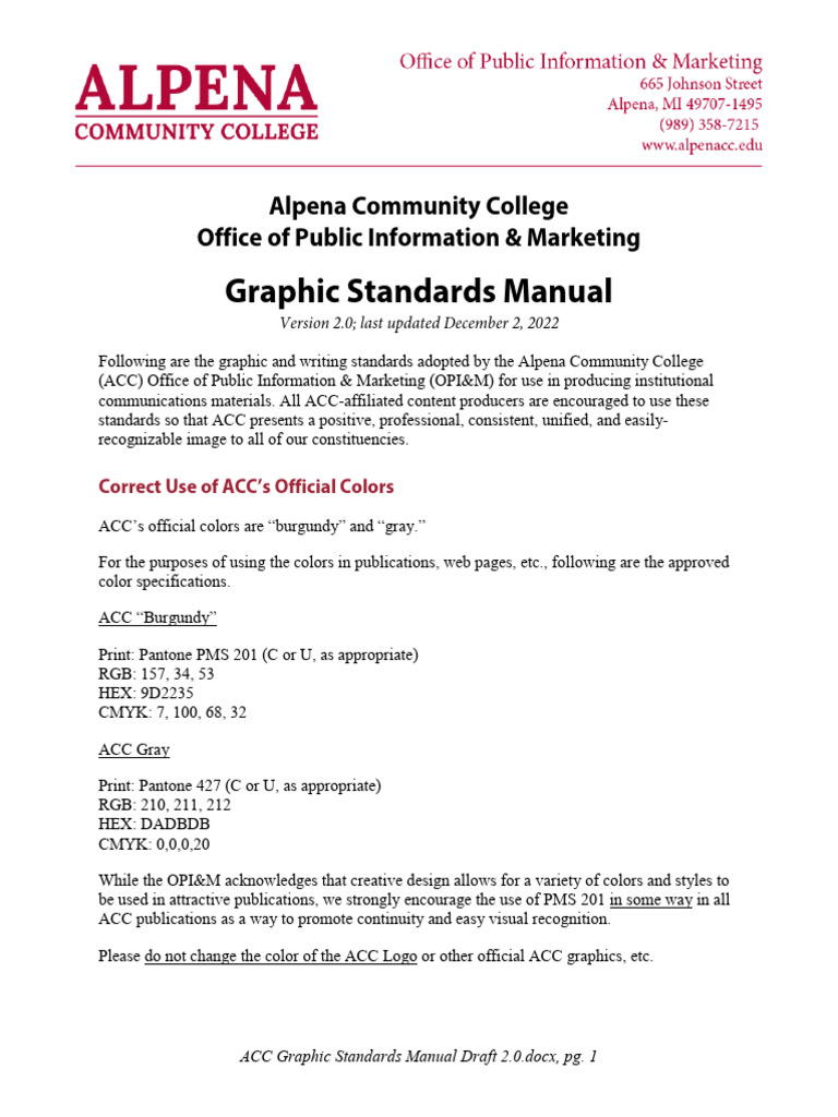 ACC Graphic Standards Manual Draft 2.0 | PDF