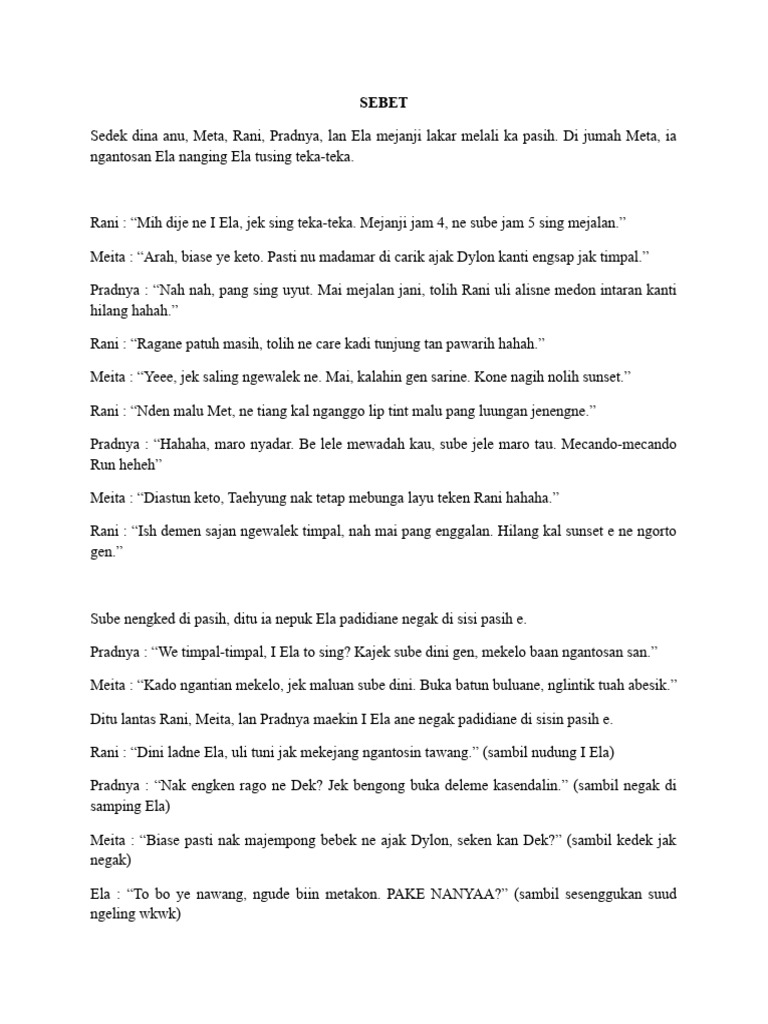 SEBET - Drama Bahasa Bali | PDF