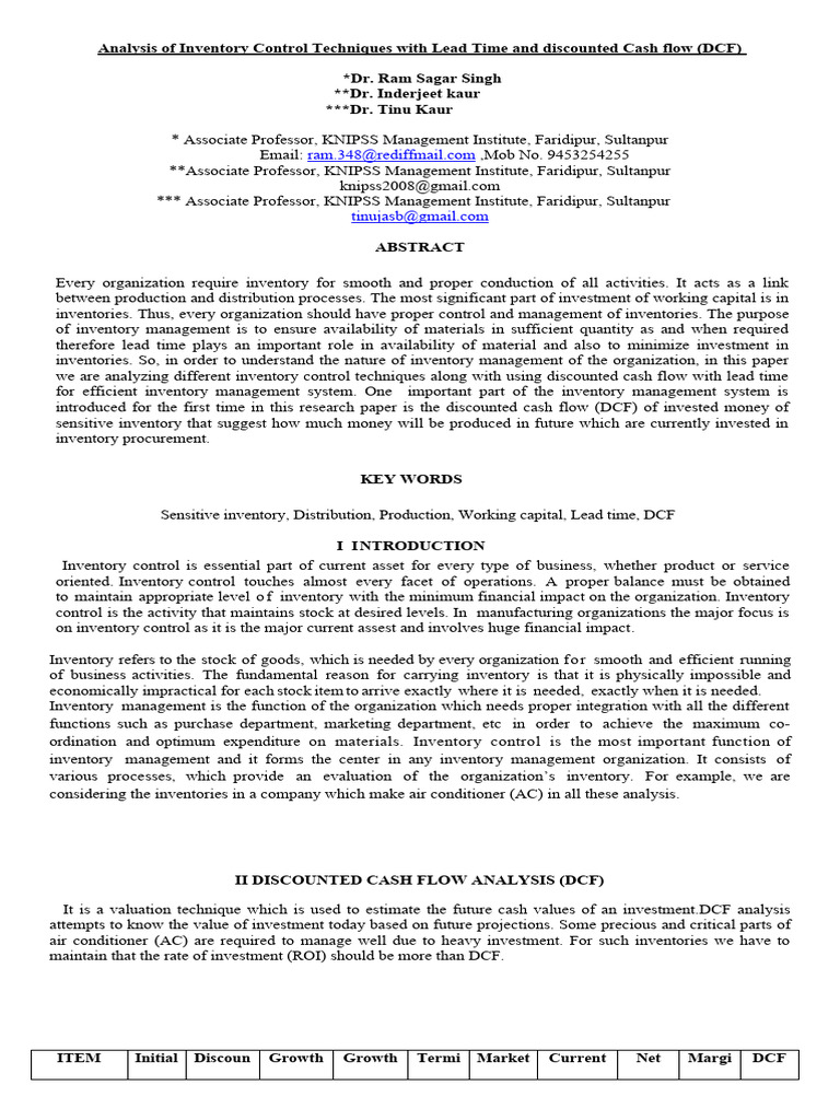 Inventory Control Research Paper | PDF
