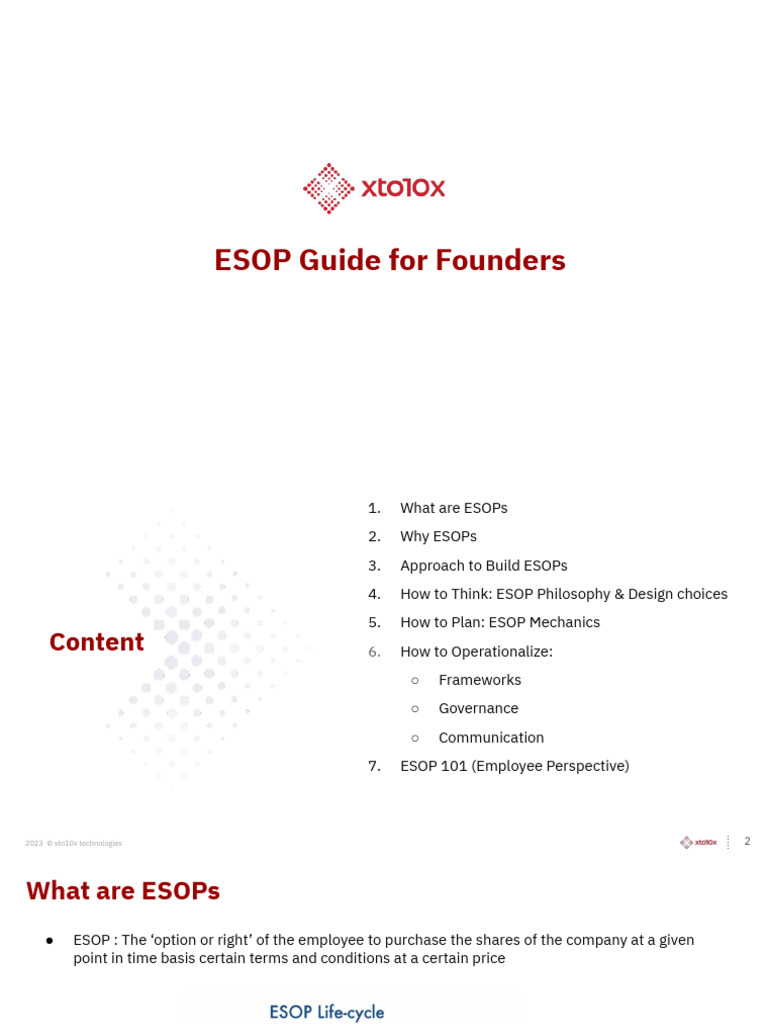 ESOP Guide for Founders _ Xto10x | PDF | Stocks | Vesting