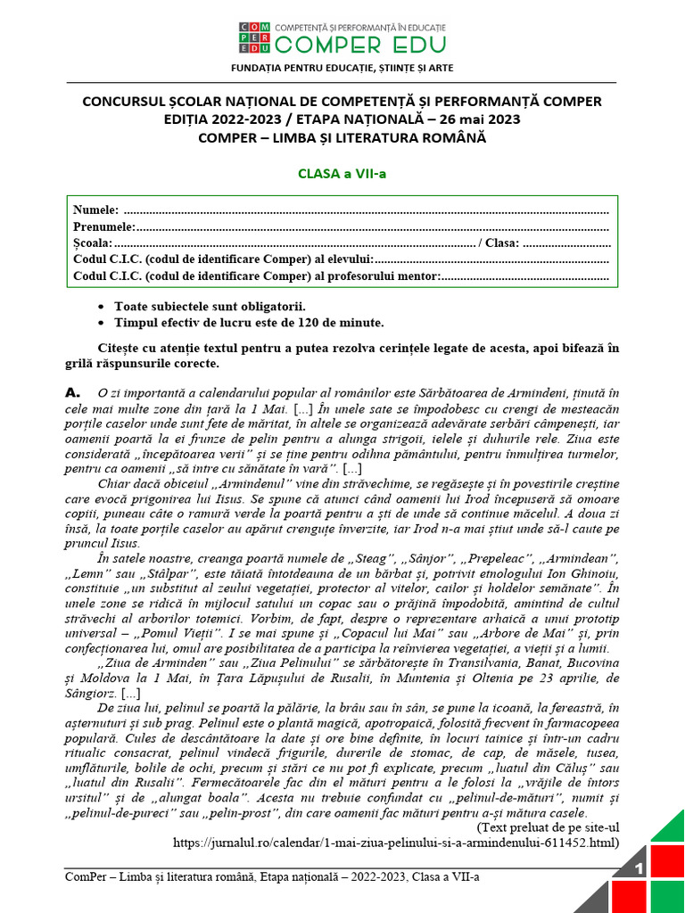 Comper Națională 2023 | PDF