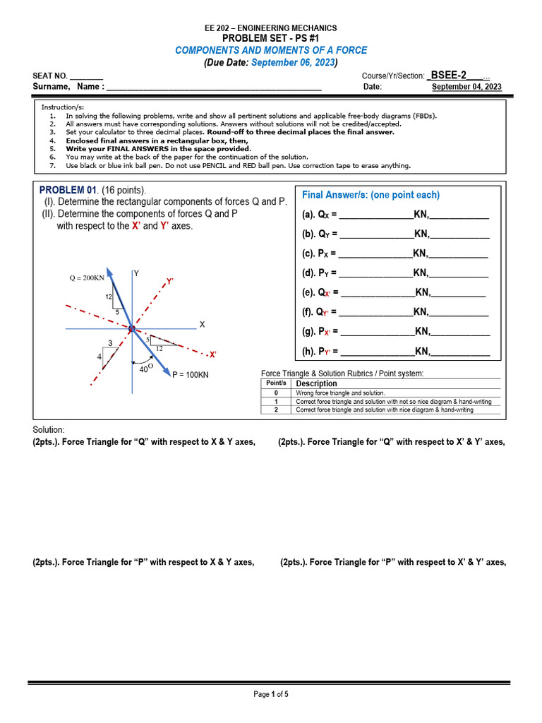 Engineering Mechanics Problem Set 1 | PDF
