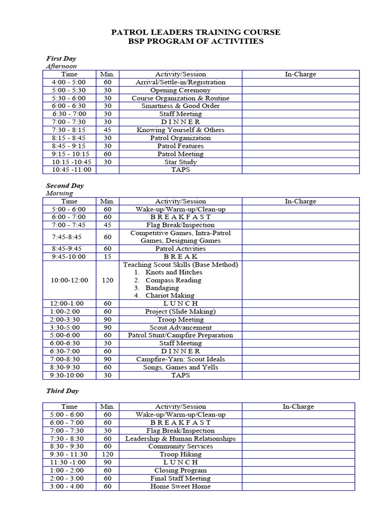 PLTC BSP Program of Activities | PDF