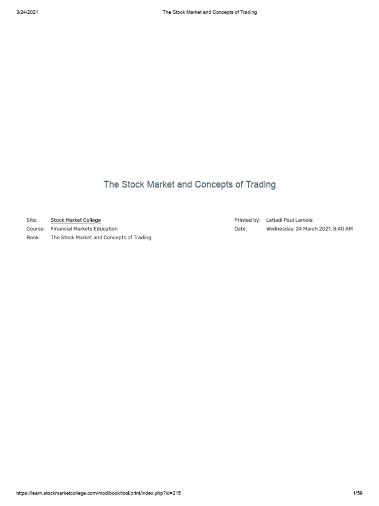 The Stock Market and Concepts of Trading | PDF | Stocks | Dividend
