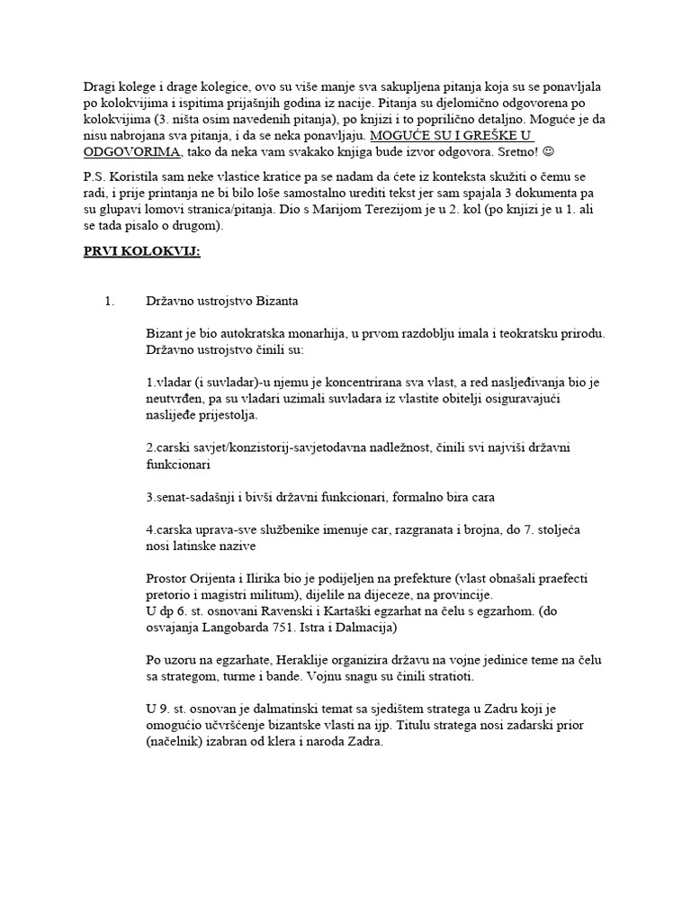 Nacija - Pitanja S Ispita I Kolokvija | PDF