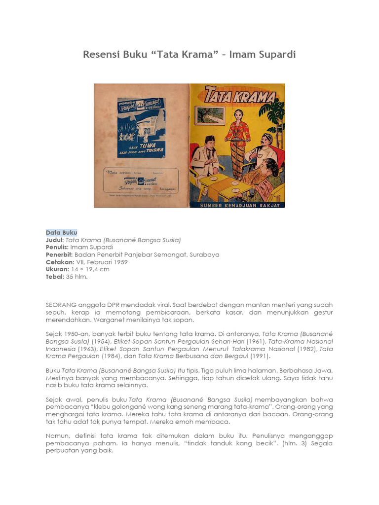 Resensi Buku Tata Krama - Imam Supardi | PDF