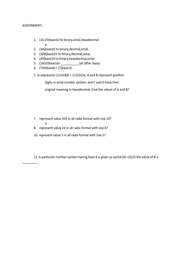 Assignment1 Number System and Radix Format | PDF