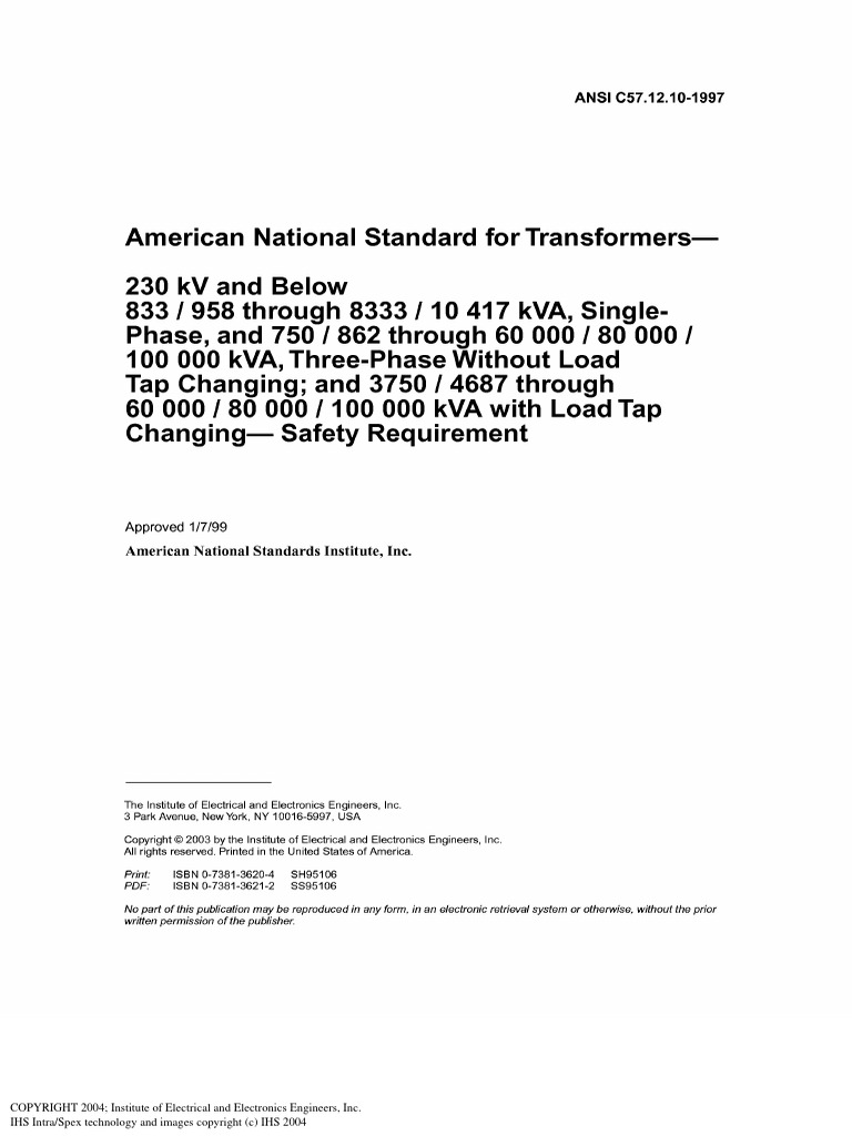 ANSI C57.12.10 - Transformers - Safety Requirements | PDF