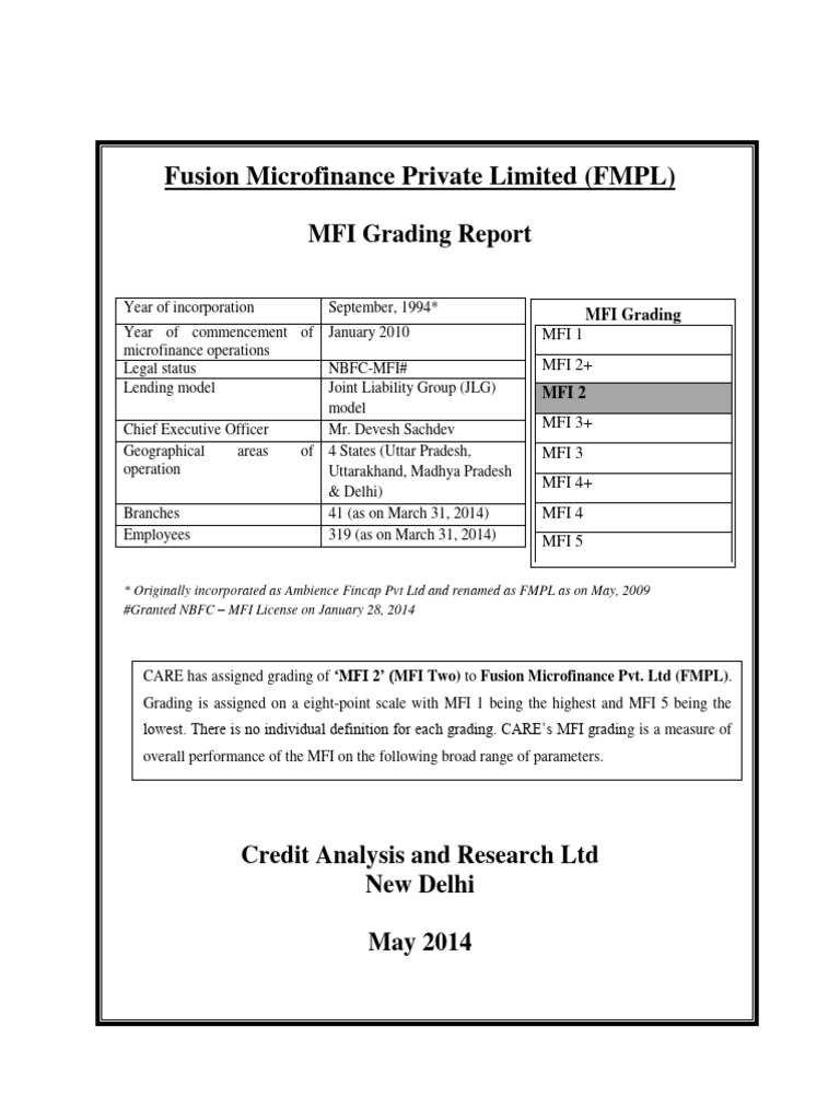 FMPL MFI Grading Report Overview | PDF