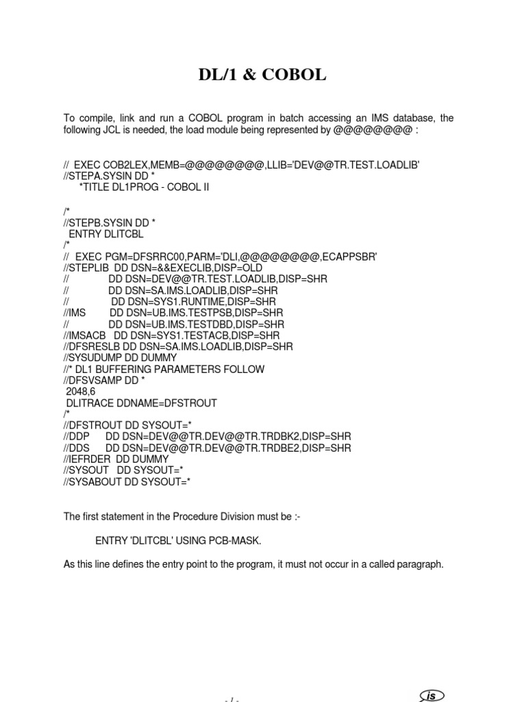 DL1 and Cobol | PDF | Software Development | Computer Engineering