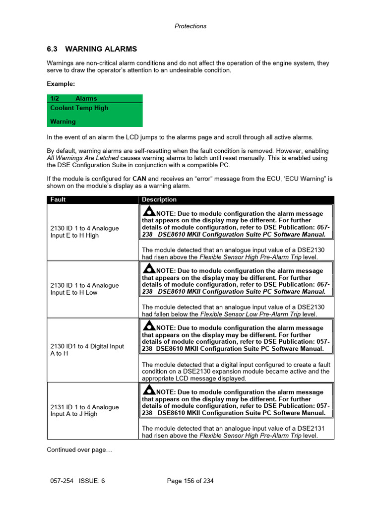 List Alarm Deepsea 8610 MKII | PDF
