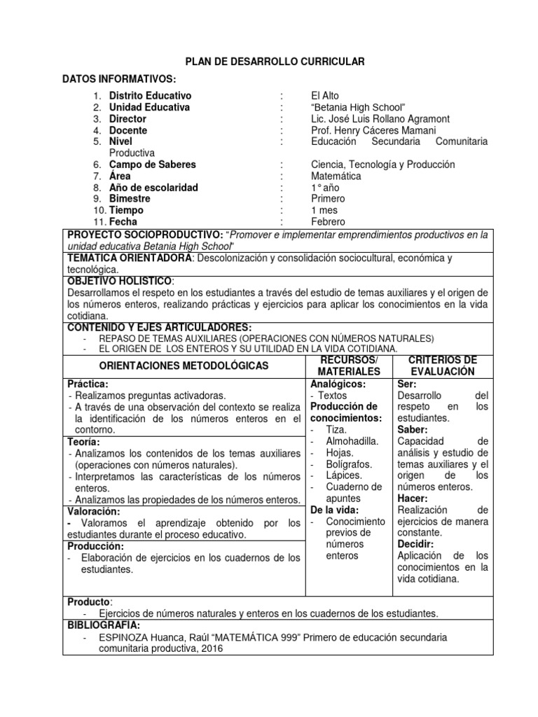 Plan de Desarrollo Curricular | PDF | Maestros | Evaluación