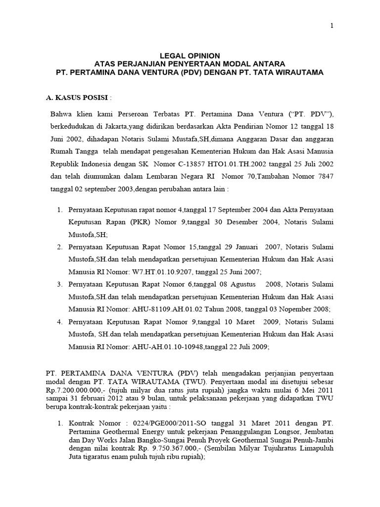Legal Opini PT. TWU (2) | PDF