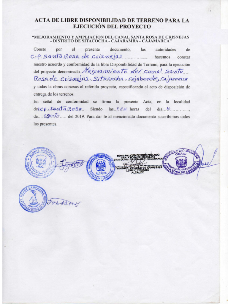 Acta Libre Disponibilidad de Terreno | PDF