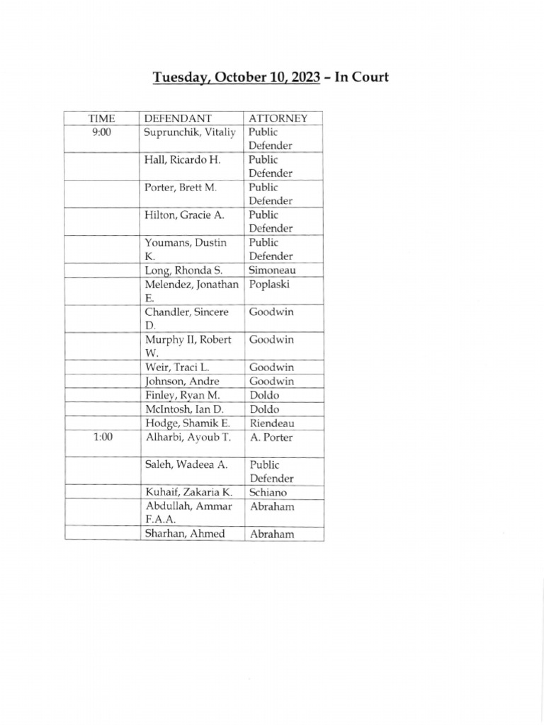 Jefferson County Court Calendar Oct. 10, 2023 | PDF