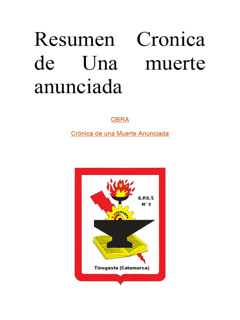 Resumen de "Crónica de una muerte anunciada" | PDF | Historia | Clásicos