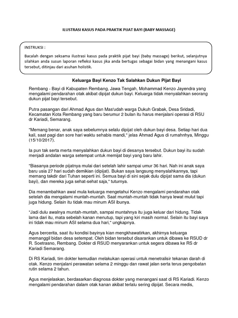 ILUSTRASI KASUS PADA PRAKTIK PIJAT BAYI Uji Lab AJ Semester III | PDF