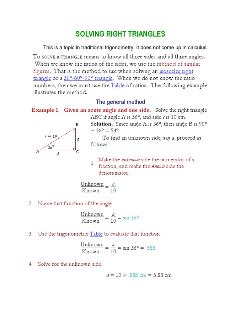 Solving Right Triangles | Download Free PDF | Triangle | Trigonometric Functions